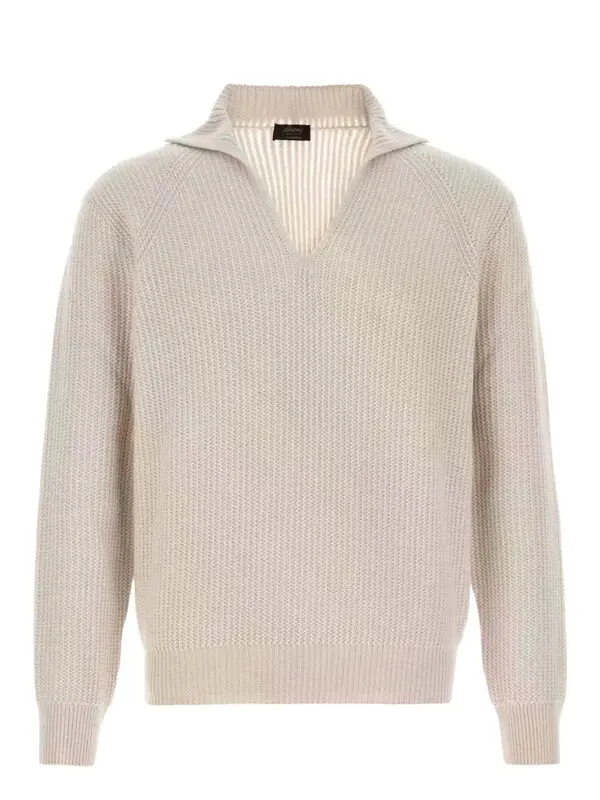 Brioni Ribbed-knit Cashmere Polo Sweater - Neutrals