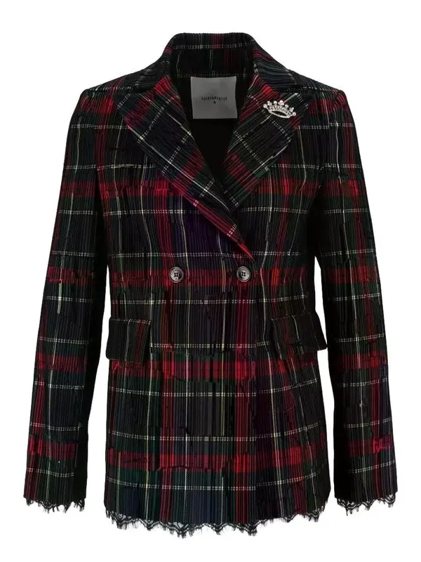 SHIRTAPORTER Tartan Lace-trim Blazer - Blue