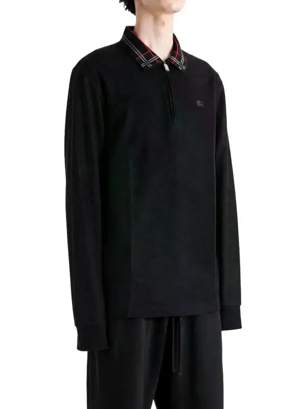 Burberry Check-collar Zip-fastening Polo Shirt - Black