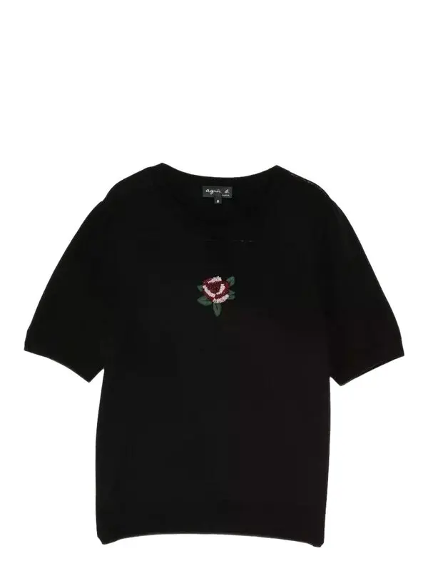 AGNES B. Beaded Flower T-shirt - Black