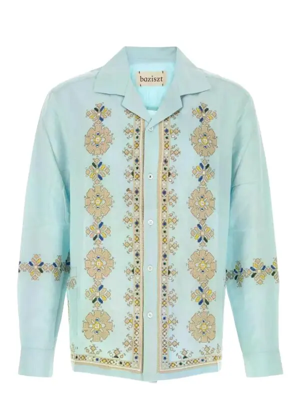 BAZISZT Embroidered Long-sleeve Shirt - Blue
