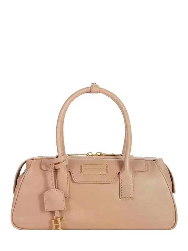 Elisabetta Franchi Small Boston Bag In Nappa Leather - Neutrals