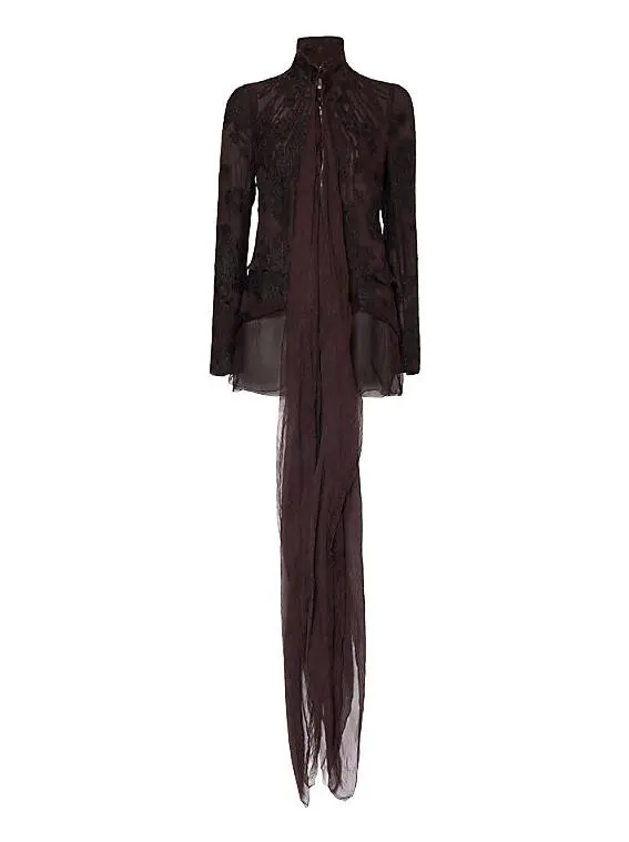 MARC LEBIHAN Draped Full Lace Jacket - Prune