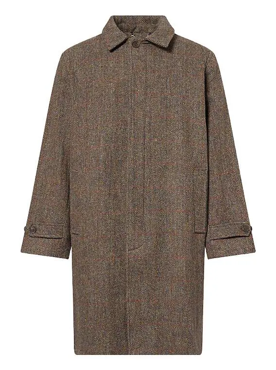 PALMES Cedric Longline Tweed Wool Coat - Brown