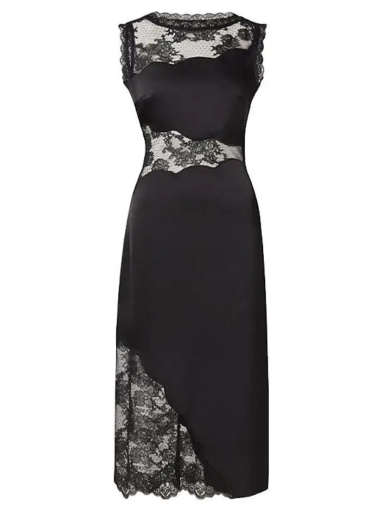 MALINA Desire Lace-panel Woven Midi Dress - Black