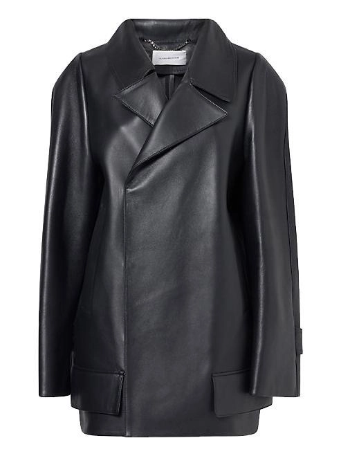 Victoria Beckham Notched-collar Leather Pea Coat - Black