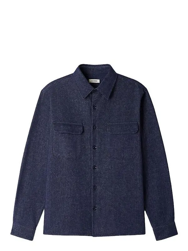 Sandro Flannel Long-sleeve Cotton Shirt - Blue