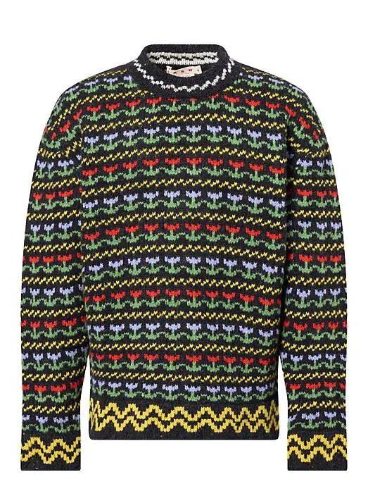 Marni Fairisle Flowers Print Wool Knit Jumper - Multi