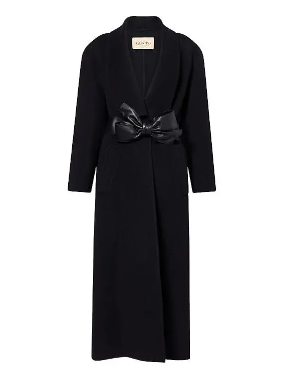 Valentino Garavani Belted Drape Wool-blend Coat - Nero