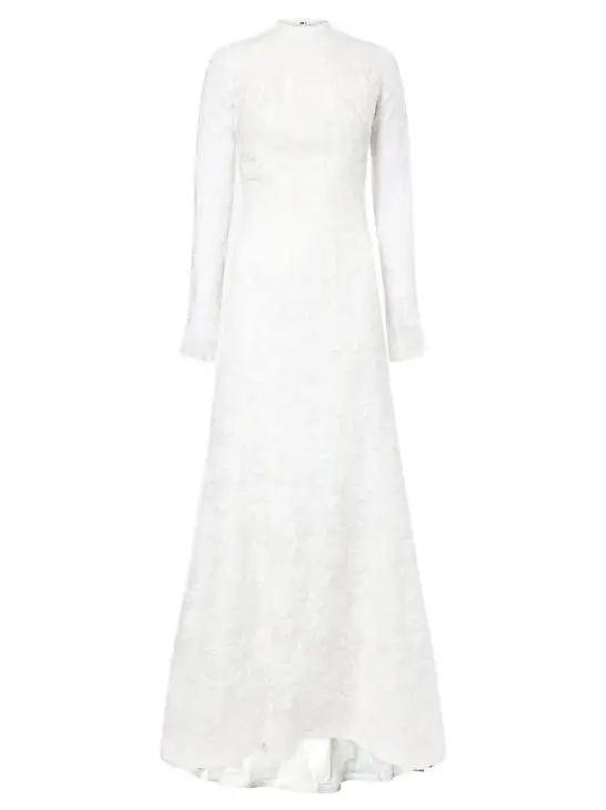 MARC LEBIHAN Floral Embellished Lace Gown - Blanc