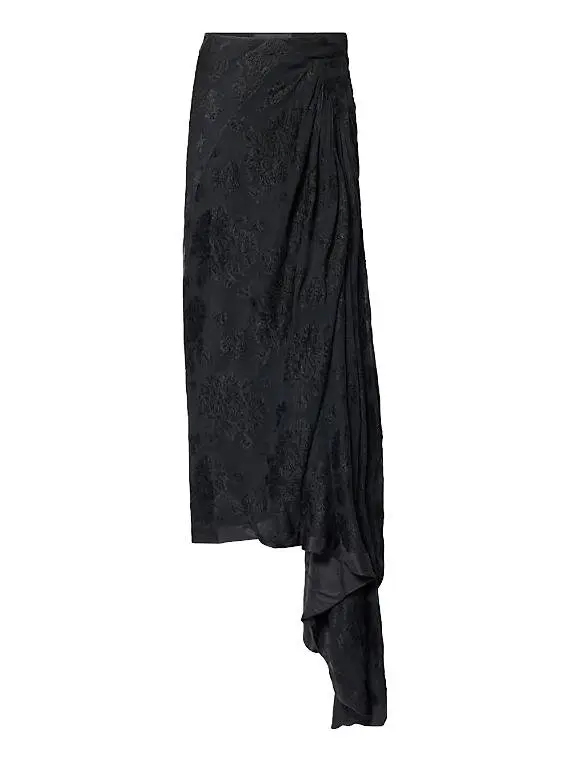 MARC LEBIHAN Floral Drape Silk Maxi Skirt - Noir