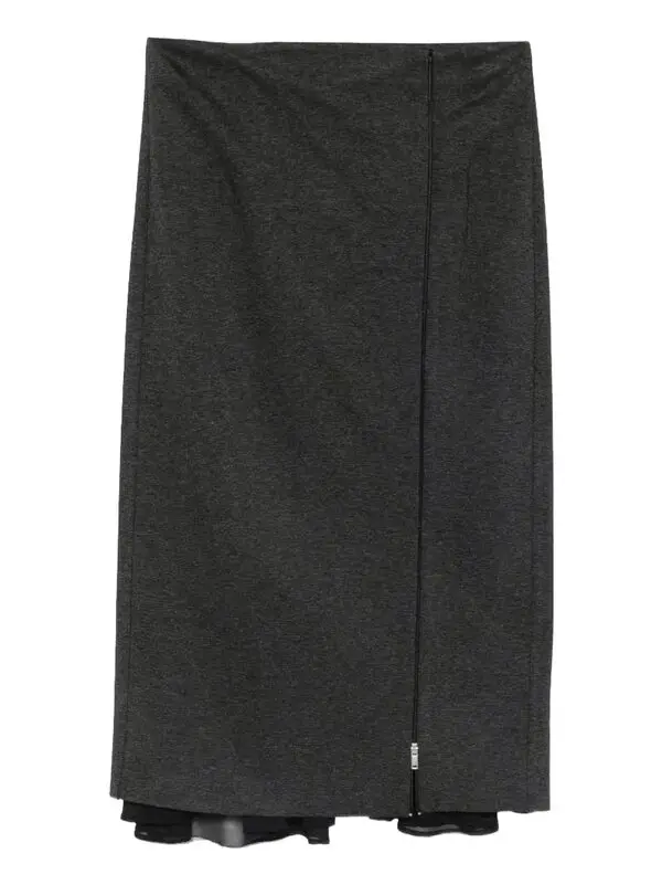 SEMICOUTURE Zip-detail Layered-hem Midi Skirt - Grey