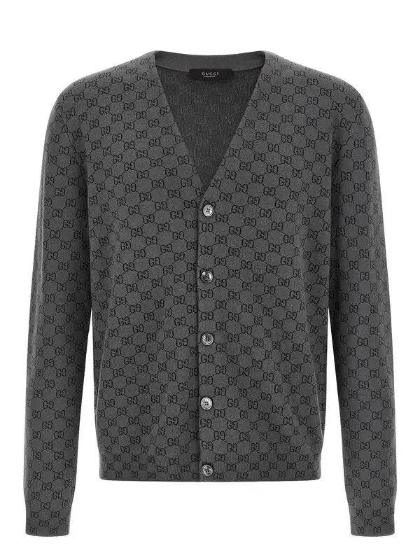 Gucci Gg Wool And Silk Cardigan - Gray