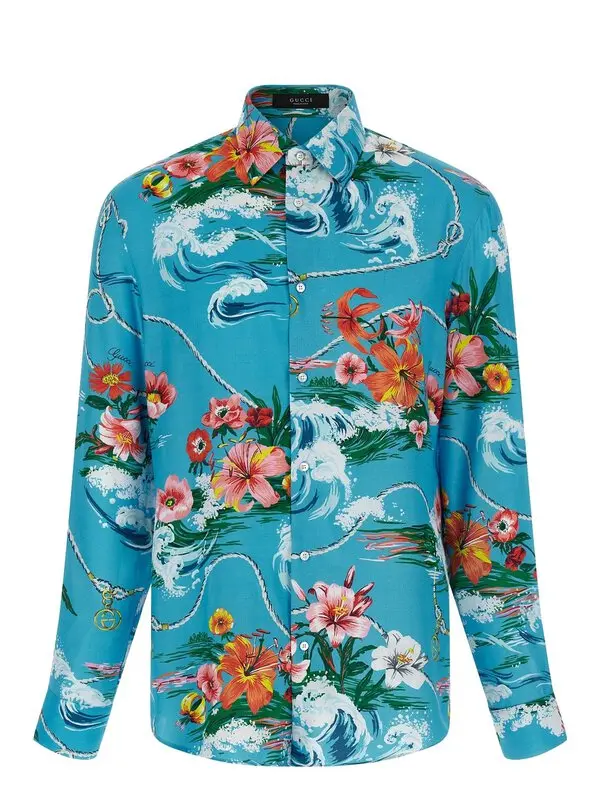 Gucci Floral Print Shirt - Light Blue