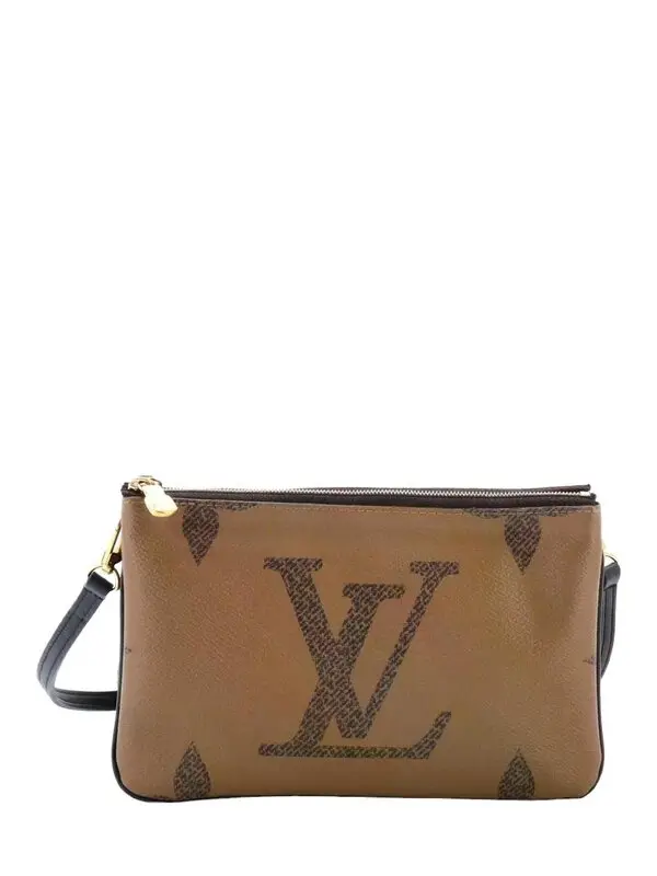LOUIS VUITTON Double Zip Pochette Reverse Monogram Giant Clutch Bag - Brown