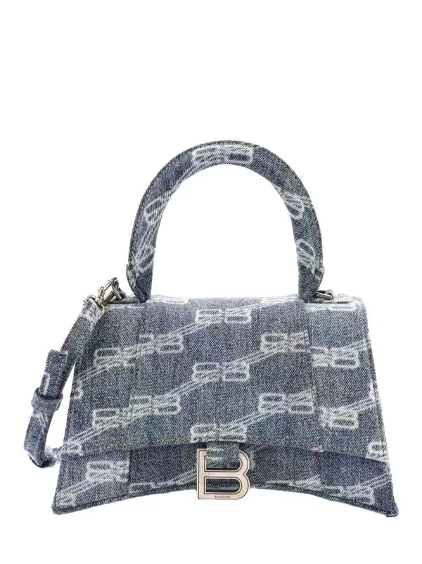 Balenciaga Hourglass Top Handle Bag Bb Monogram Denim Small Satchel - Blue