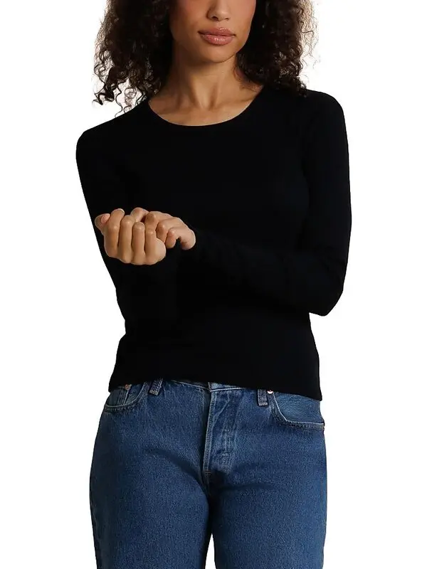 PERFECTWHITETEE Ribbed Long Sleeve Crewneck Tee - True Black