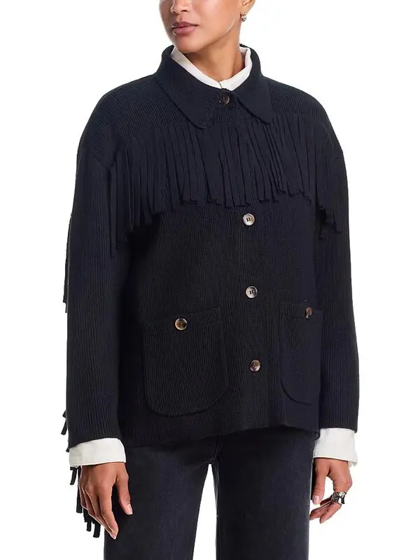 The Great. The Western Fringe Sweater Jacket - Black