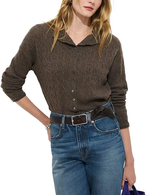 ALEX MILL Taylor Wool & Cashmere Cable Knit Cardigan Sweater - Rye