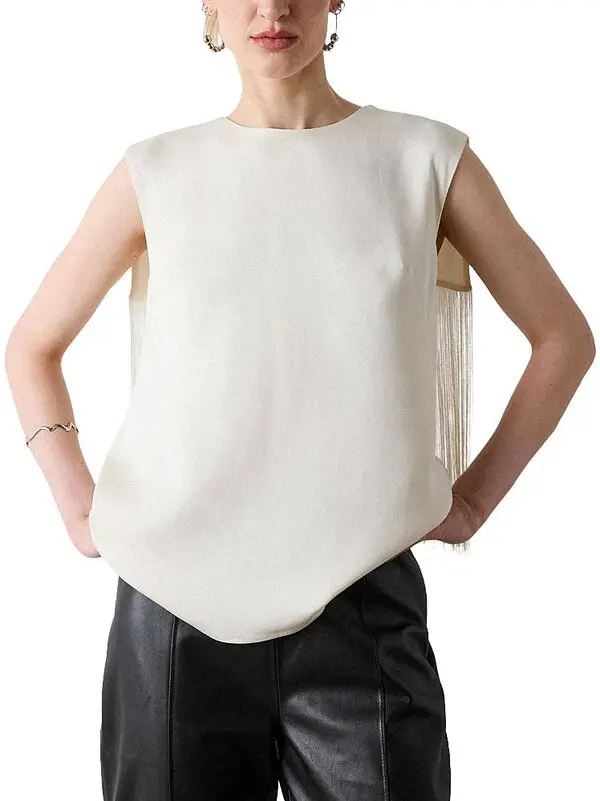 Whistles Sleeveless Fringe Back Top - Ivory