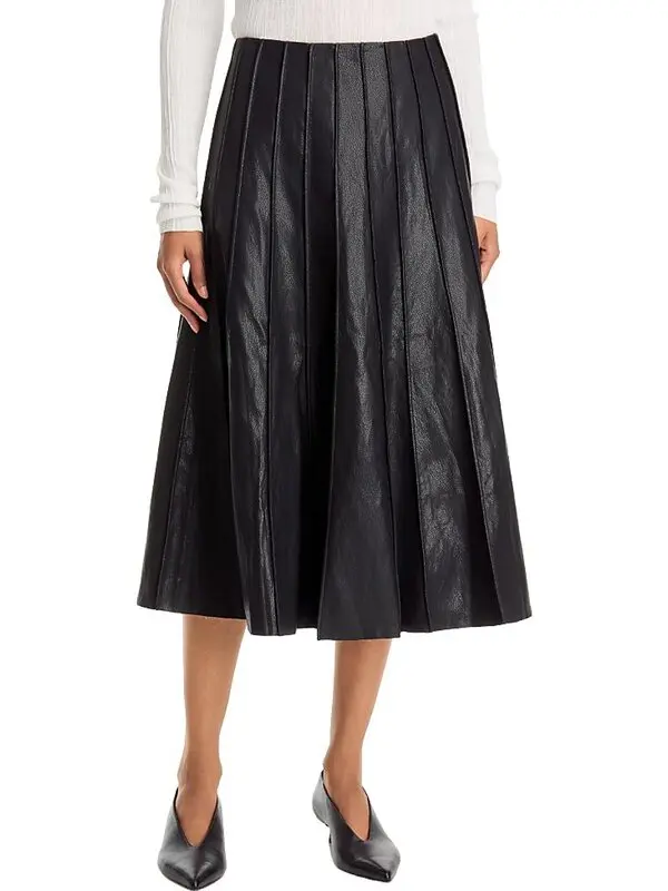 SINGLE THREAD Faux Leather Seamed Midi Skirt - Black