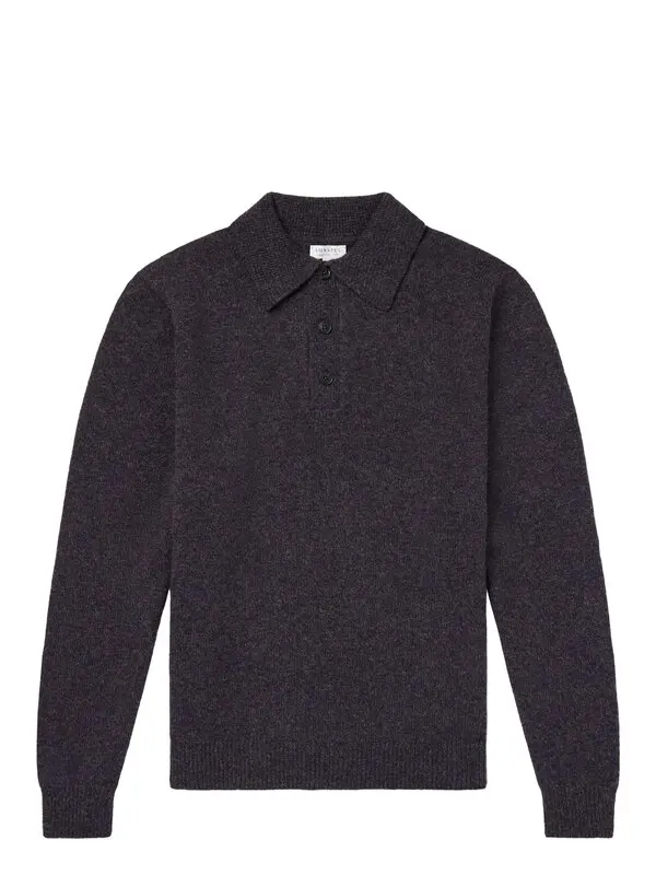 Sunspel Wool Polo Shirt - Navy