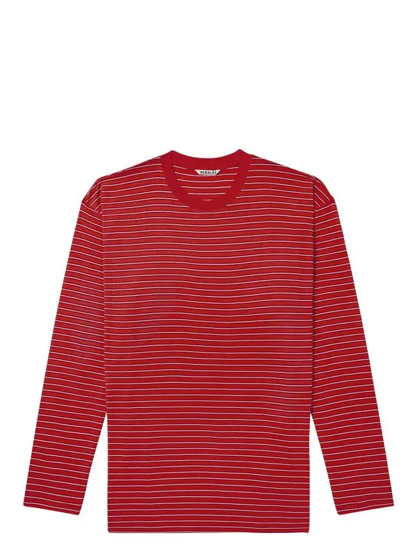Auralee Striped Wool-jersey T-shirt - Red