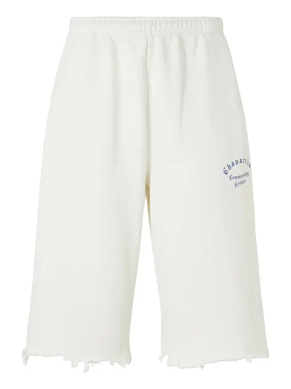WILLY CHAVARRIA Community Center Distressed Logo-print Cotton-jersey Shorts - Neutrals
