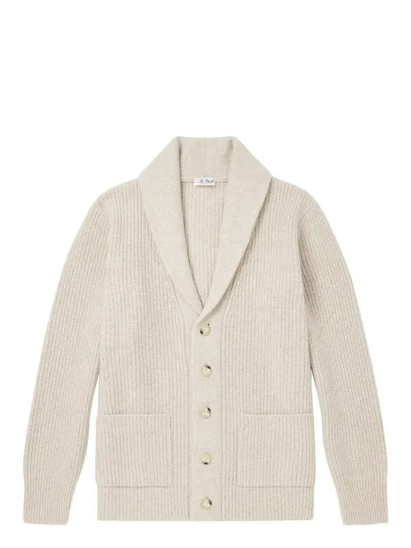 DE PETRILLO Ribbed Merino Wool And Cashmere-blend Cardigan - Neutrals