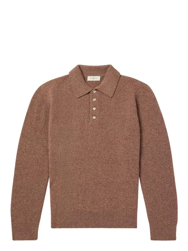 PIACENZA CASHMERE 1733 Ribbed Cashmere Polo Shirt - Brown