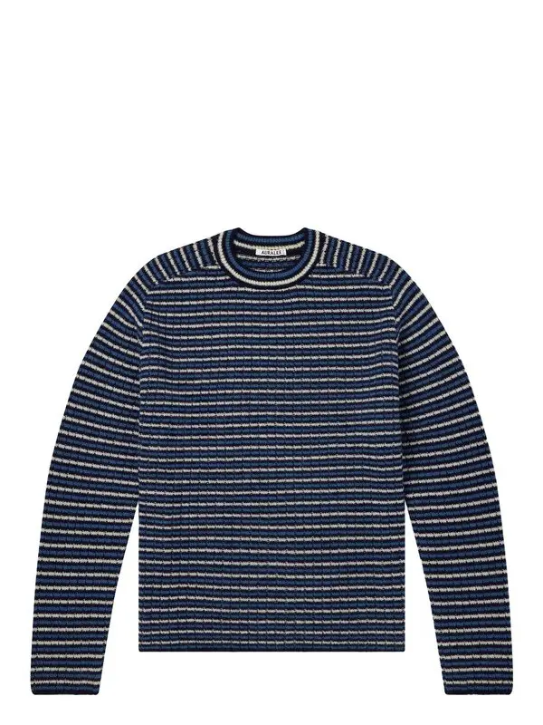 Auralee Striped Ribbed Wool And Cashmere-blend Sweater - Blue