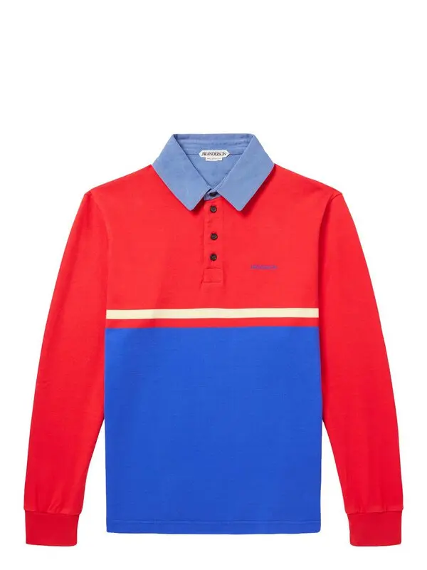 JW Anderson Contrast Collar Colour-block Cotton-jersey Polo Shirt - Red