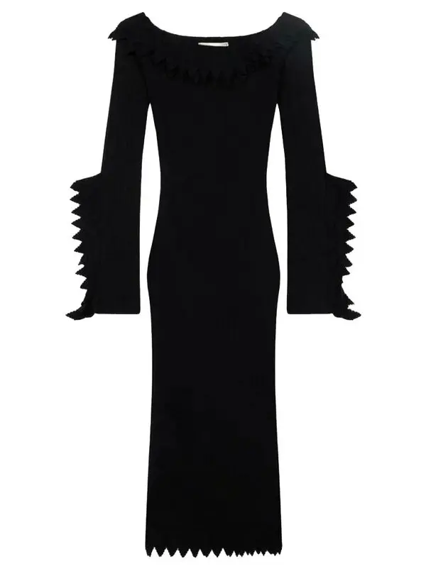 Blumarine Ruffled Off-the-shoulder Midi Dress - Black