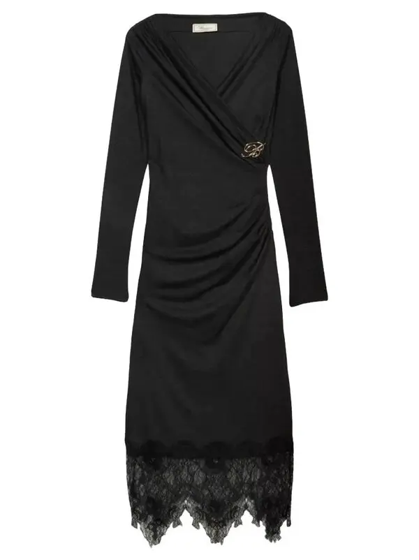 Blumarine Lace-trim Ruched Midi Dress - Grey