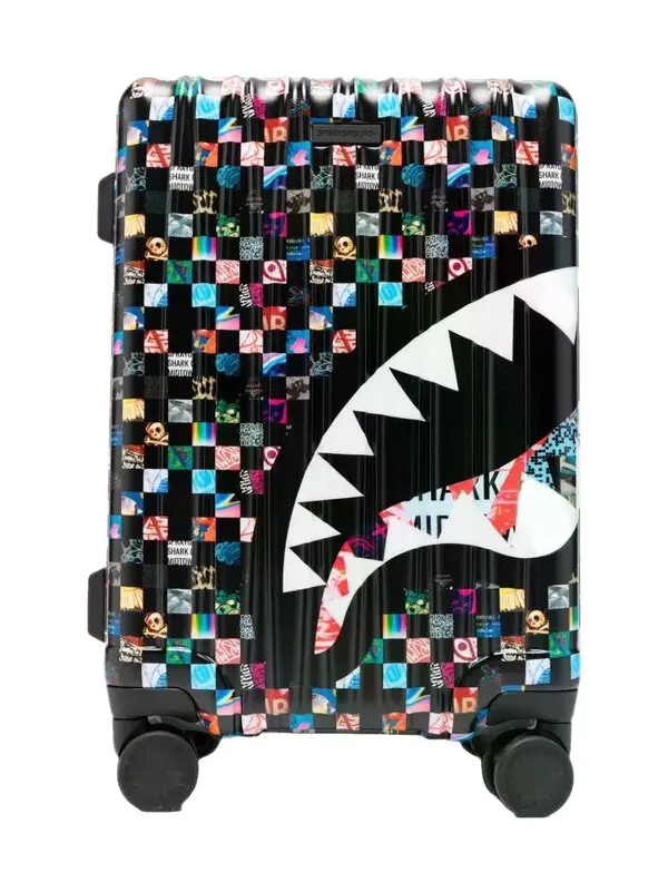 SPRAYGROUND Check-pattern Shark-print Cabin Trolley - Black
