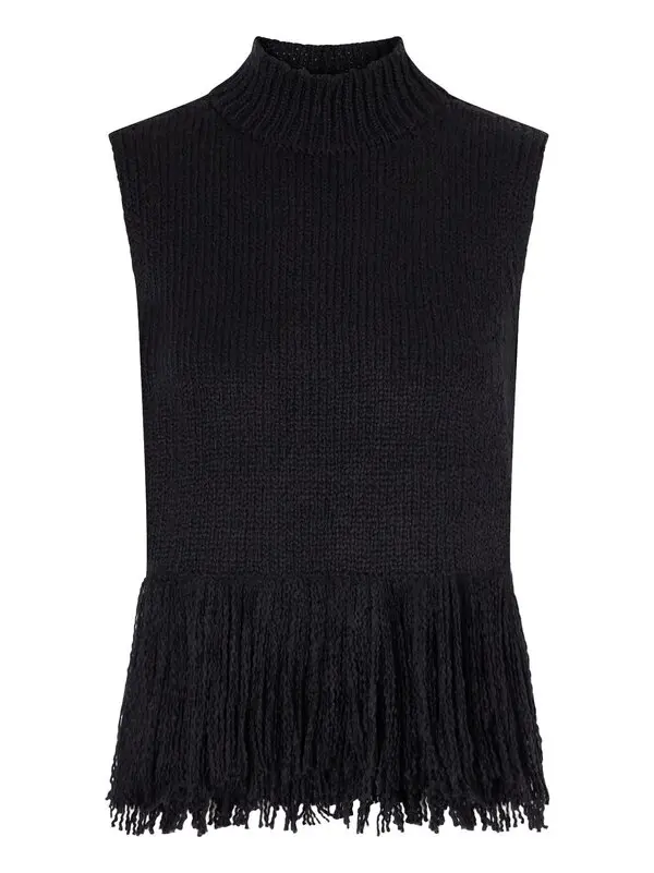 Alix Of Bohemia Sonia Onyx Fringed Turtleneck Cotton Sweater - Black
