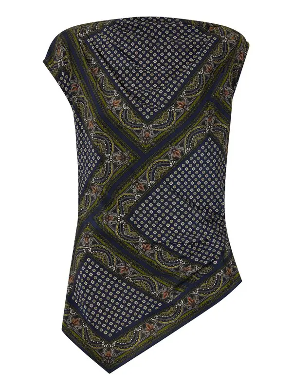 Veronica Beard Yvonne Asymmetric Printed Silk-blend Satin Top - Navy