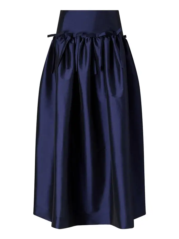 Bernadette Oscar Bow-detailed Gathered Taffeta Midi Skirt - Navy