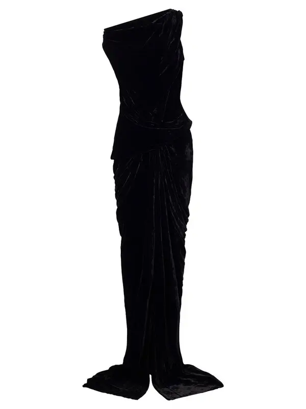 Rick Owens Strutter Draped Velvet Gown - Black