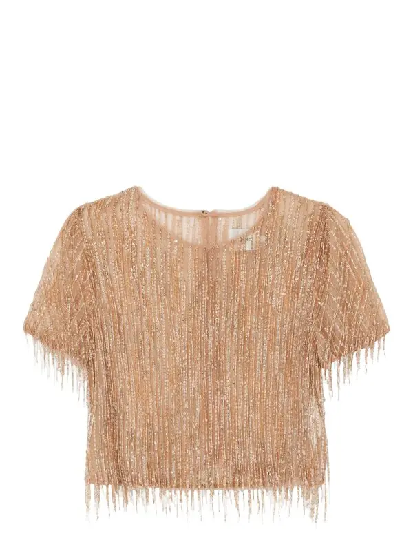 Aje Glisten Embellished Mesh Top - Gold