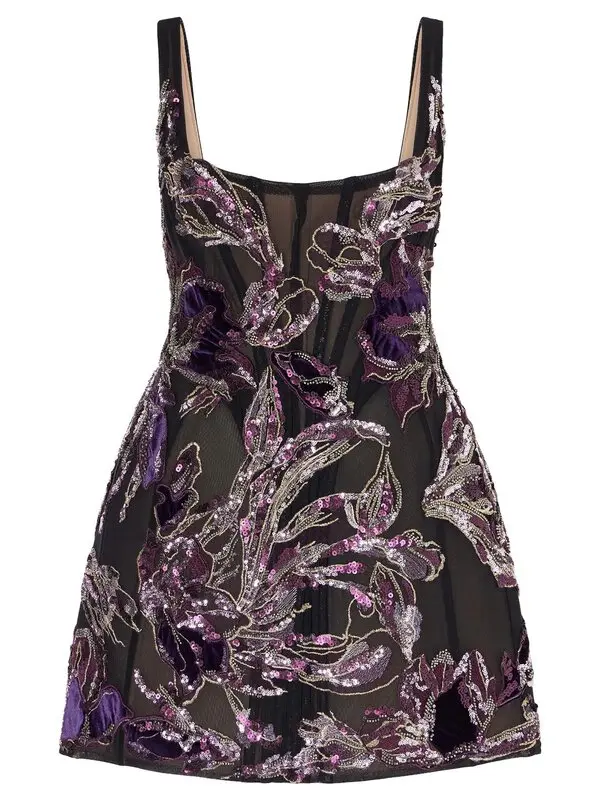 Costarellos Elitta Embellished Velvet-trimmed Tulle Mini Dress - Black