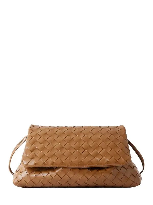 Bottega Veneta Giorno Intrecciato Leather Shoulder Bag - Camel