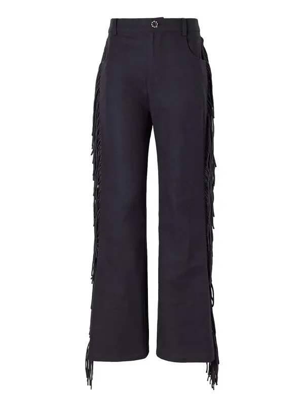 Alix Of Bohemia Bunny Onyx Fringed Cotton-gabardine Straight-leg Pants - Black