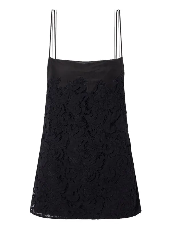 Khaite Neema Lace-trimmed Tencel™ Lyocell And Silk-blend Tank - Black