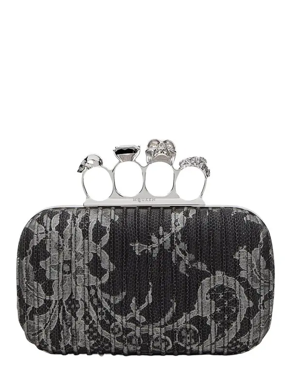 Alexander McQueen Leather Floral Knuckle Clutch Bag - Black