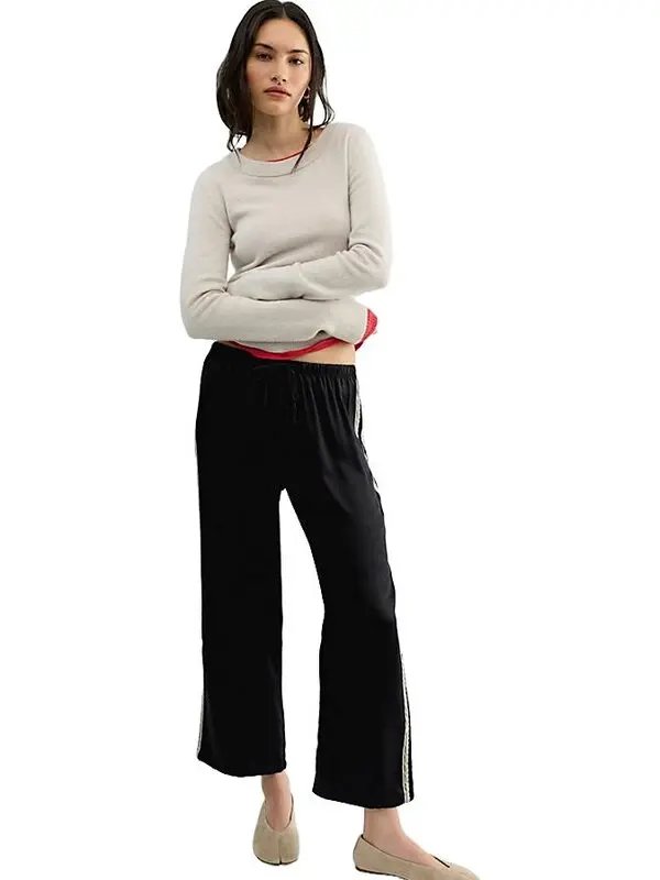 Donni. The Silk Lace Stripe Crop Pants - Jet