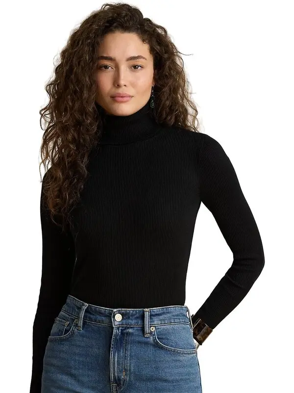 Ralph Lauren Cotton-blend Ribbed Turtleneck - Black