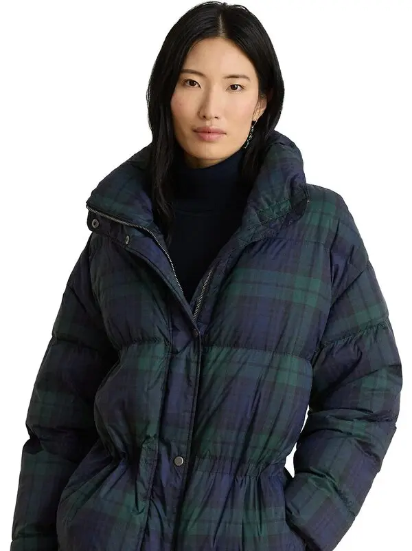 Ralph Lauren Black Watch Quilted Funnelneck Down Coat - Navy/green/black