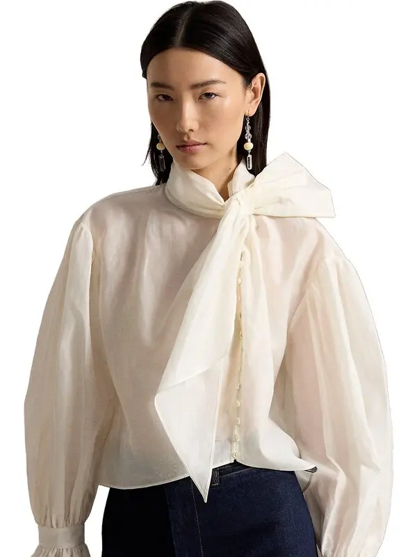 Ralph Lauren Tie-bow Organdy Shirt - White