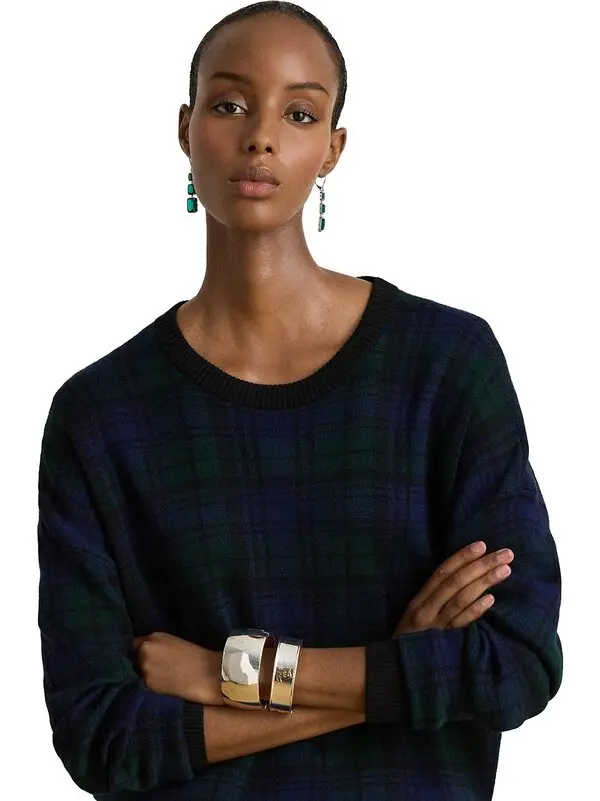 Ralph Lauren Black Watch Plaid Wool Crewneck Sweater - Black Multi